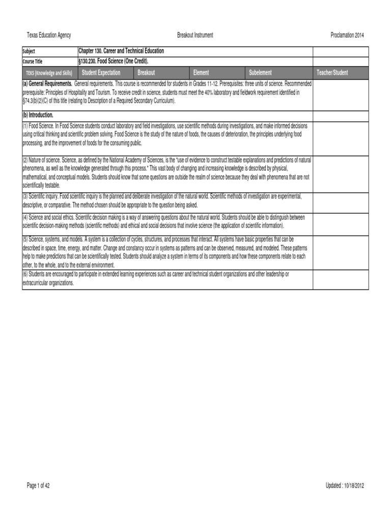 Food Science TEKS Overview | PDF | Critical Thinking | Science
