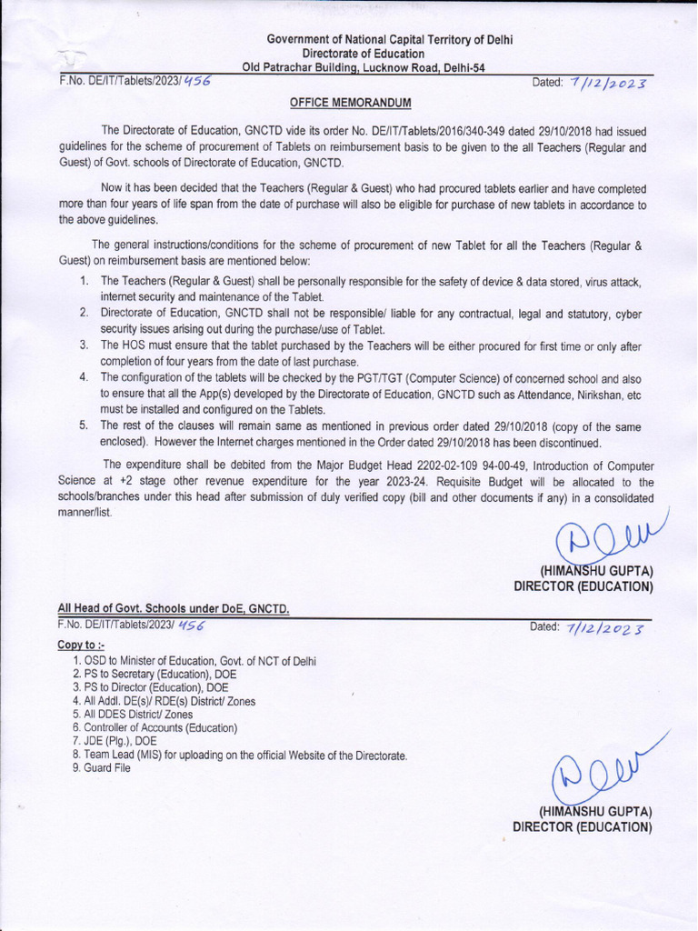 Office Memorandum Procurement of Tablets | PDF