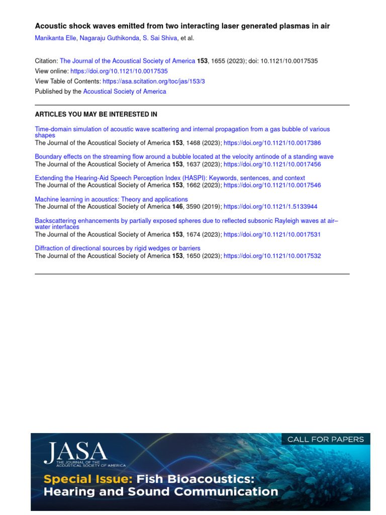 Acoustic Shock Waves Emitted From Two Interacting Lasergenerated Plasmas in Air | PDF | Plasma ...
