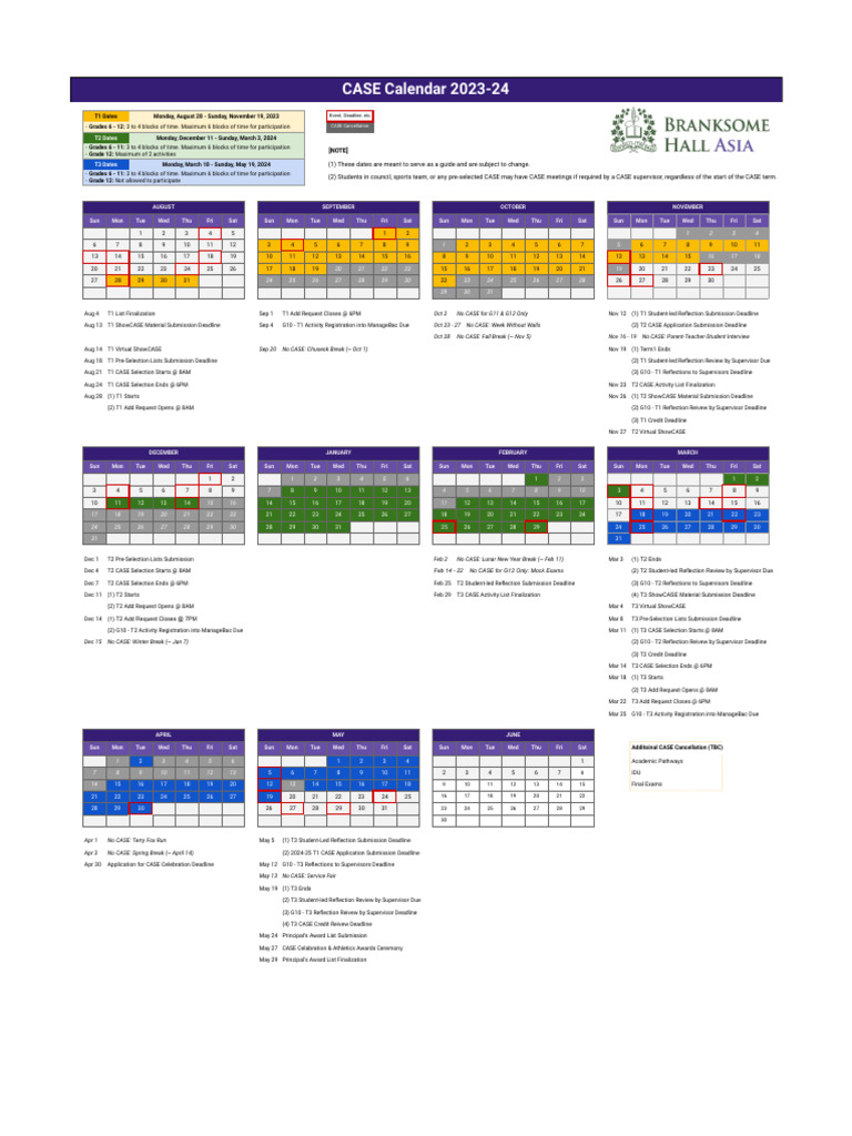 CASE Calendar 2023-24 Overview | PDF