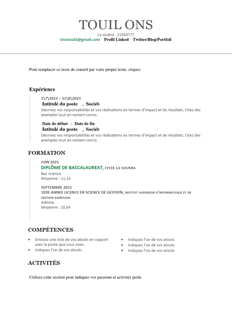 CV de Touil Ons | PDF | Évolution de carrière | Affaires