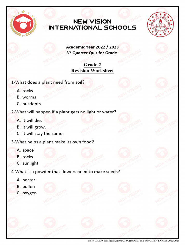 Revision Worksheet Grade 2 Quarter 3 | PDF | Plants | Habitat
