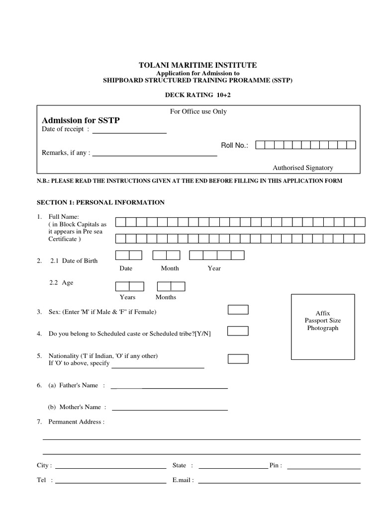 Application Form For SSTP Deck Rating 10 2 20 - 01 12 | PDF | Business ...