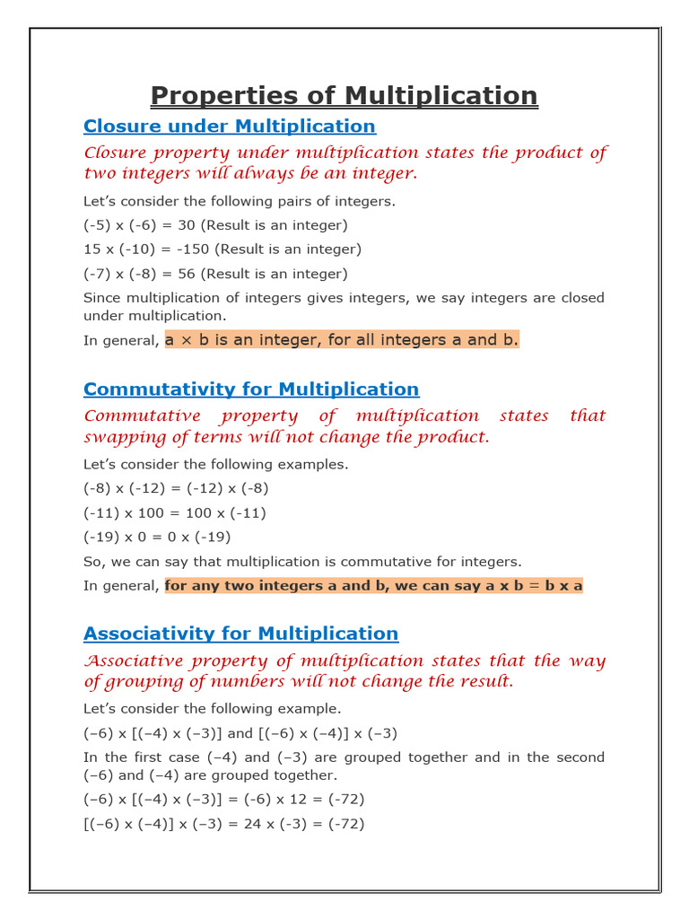Properties of Multiplication | PDF | Multiplication | Mathematics