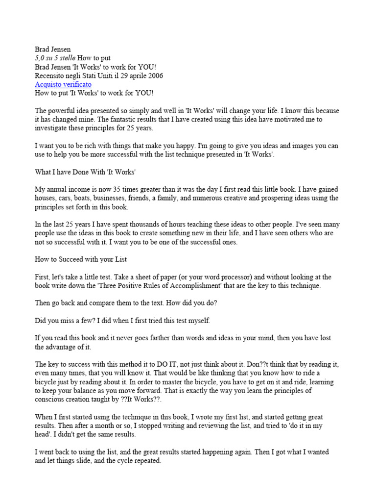 Brad Jensen 'It Works' | PDF | Thought | Mind