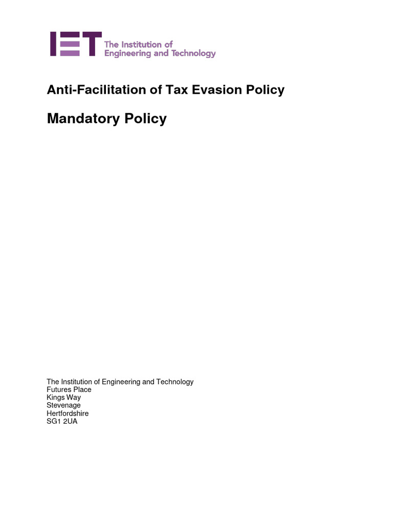 Anti-Facilitation of Tax Evasion Policy v1.7 | PDF | Taxes | Tax Evasion