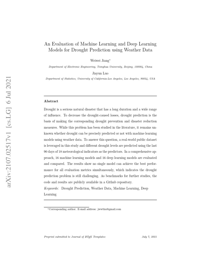 An Evaluation of Machine Learning and Deep Learning Models For Drought Prediction Using Weather ...