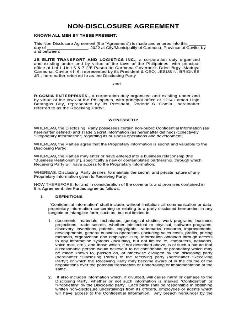 Non-Disclosure Agreement Template | PDF | Trade Secret | Legal Remedy