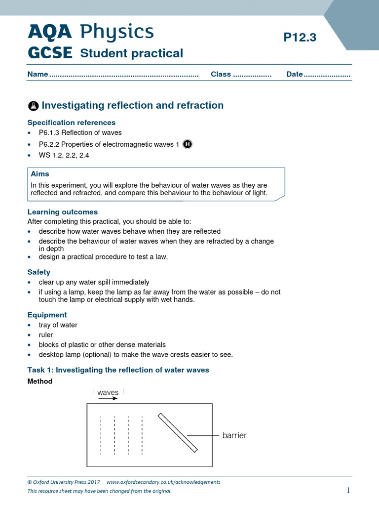P12.3 Prac | PDF | Reflection (Physics) | Waves