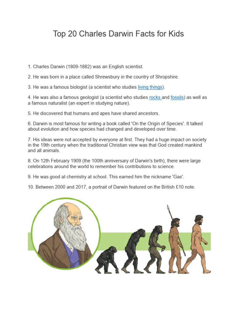 Top 20 Charles Darwin Facts For Kids ENG | PDF