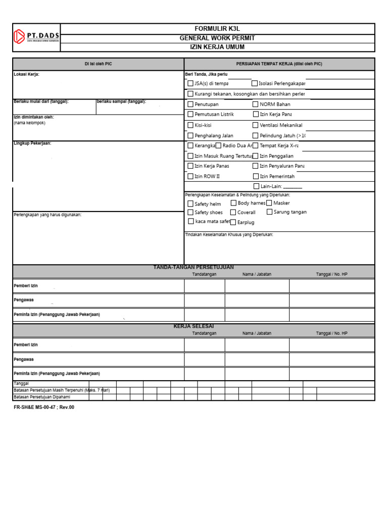 Contoh General Work Permit | PDF
