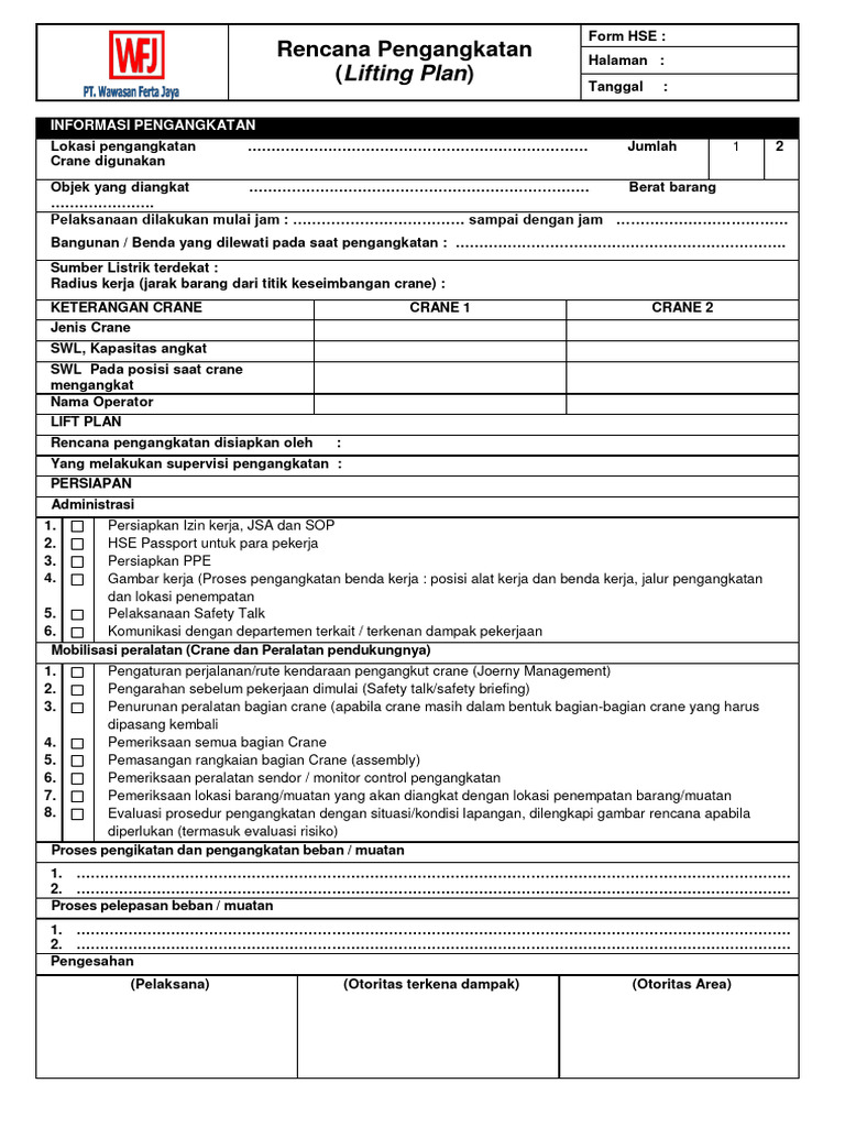 Lampiran Form Lifting Plan | PDF