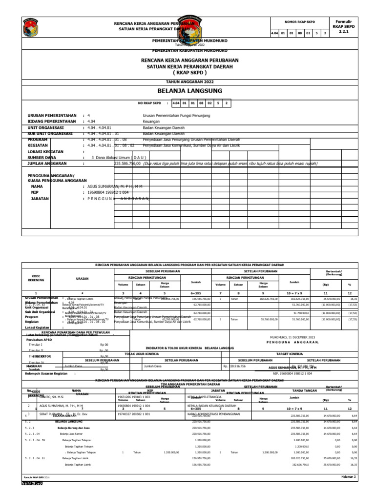 Rkap SKPD 221 | PDF