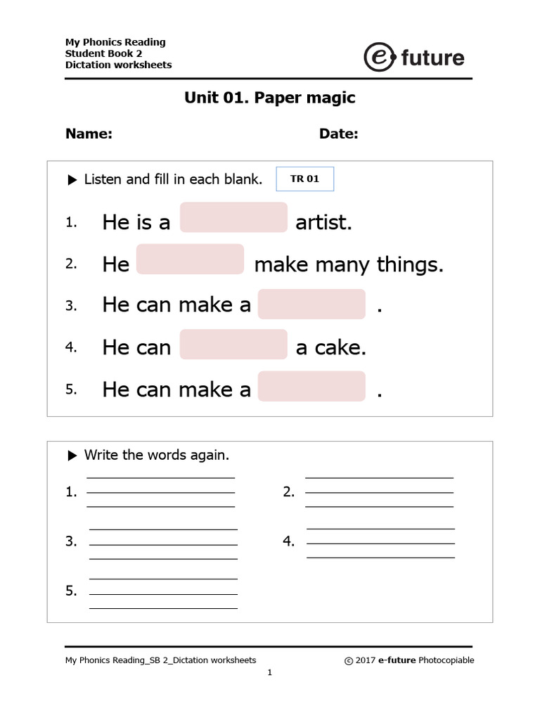 01_My Phonics Reading 2_Dictation worksheets | PDF | Phonics | Learning