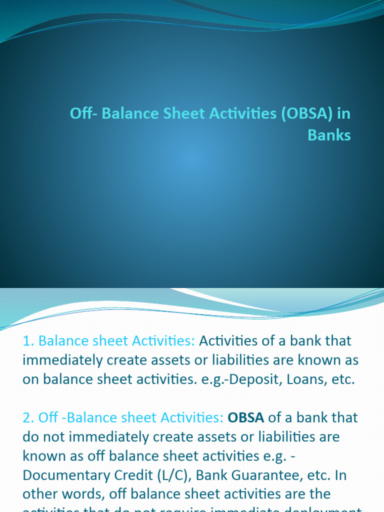 Off - Balance Sheet Activities (OBSA) in | PDF | Banks | Foreign ...