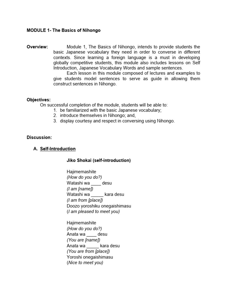 Nihongo Module 1 (1unit) | PDF | Japanese Language | Human Communication
