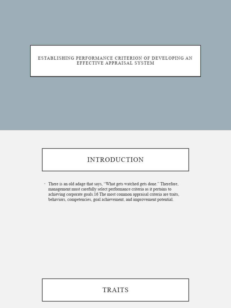 Establishing Performance Criterion of Developing An Effective Appraisal ...