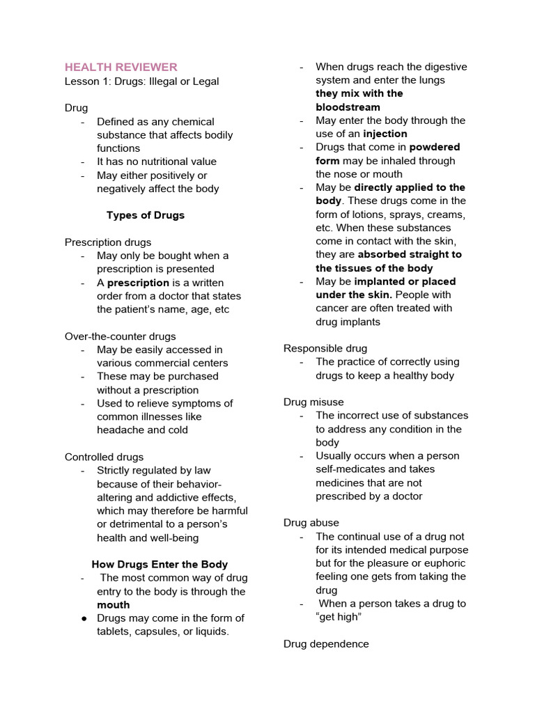 Health - Lesson 1 Q2 | PDF | Drugs | Stimulant