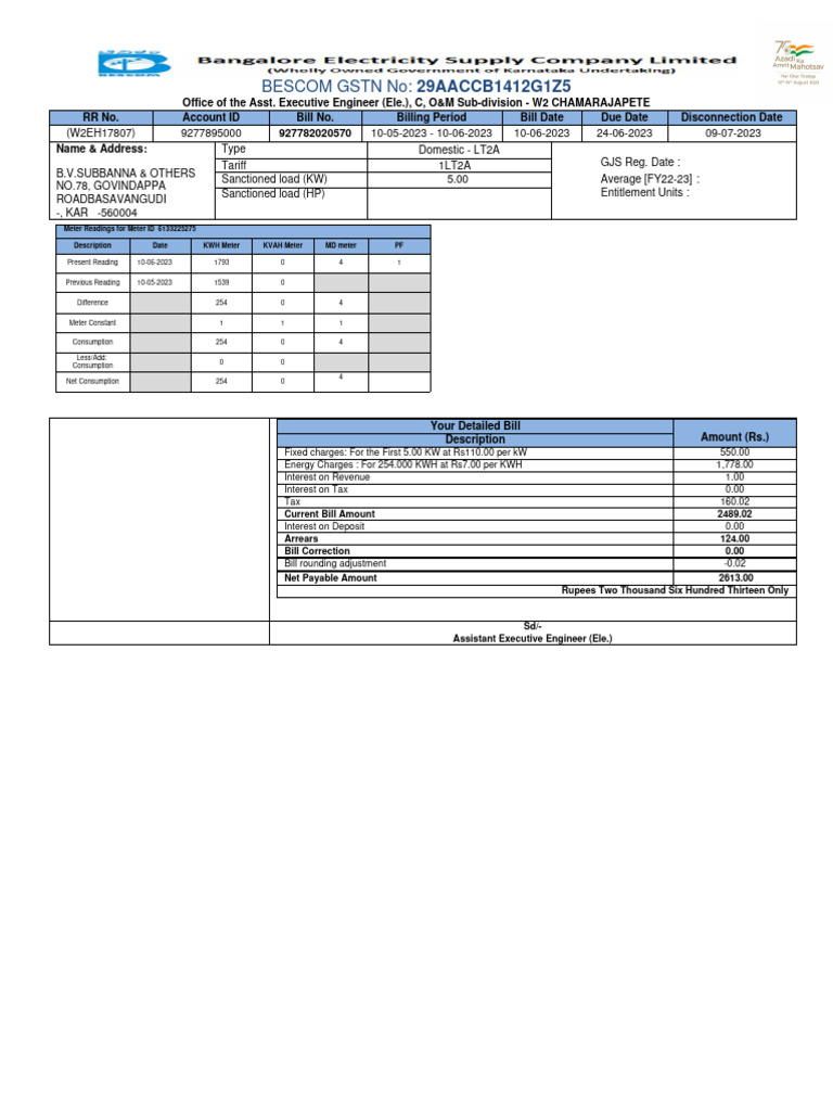 Bescom GSTN No: 29Aaccb1412G1Z5 | PDF | Electric Power | Physical ...