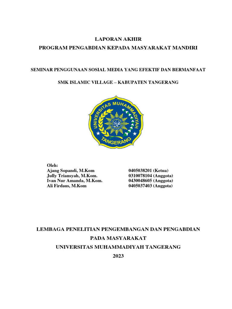 LAPORAN PKM Islamic Village - Universitas Muhammadiyah Tangerang | PDF