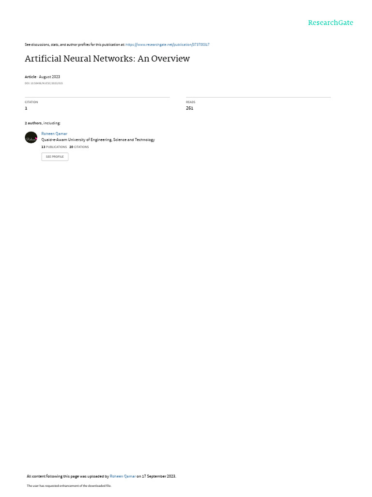 Artificial Neural Networks: An Overview: August 2023 | PDF | Artificial ...