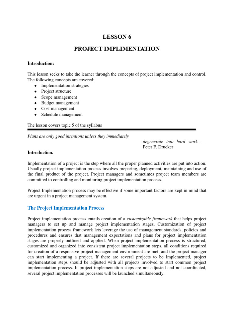 LESSON 6 - Project Implimentation | PDF | Project Management | Time Management