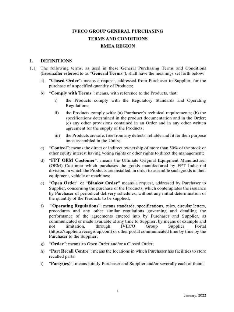 General Purchasing Terms and Conditions EMEA | Download Free PDF ...
