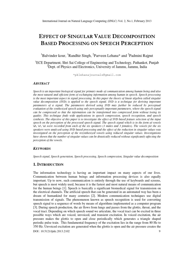 Effect Of Singular Value Decomposition Based Processing On Speech 5625