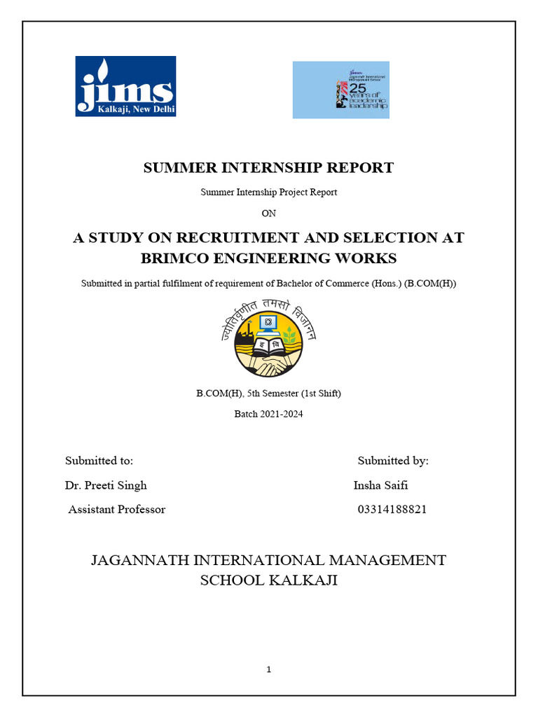 Project On Recruitment and Selection by Insha Saifi | Download Free PDF ...