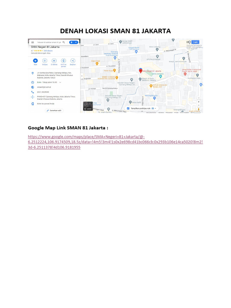 Jakarta School Location Maps | PDF | Teaching Methods & Materials