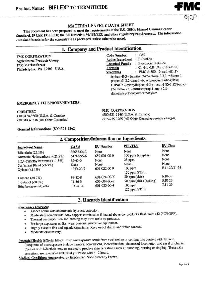 Biflex 25,1 TC Termiticide MSDS | PDF