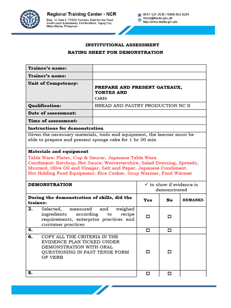 Sample Rating Sheet BPP | PDF | Japanese Cuisine | Cakes