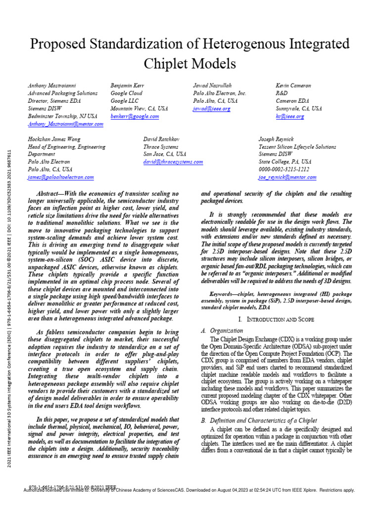 Proposed Standardization of Heterogenous Integrated Chiplet Models | PDF | Spice | Hardware ...