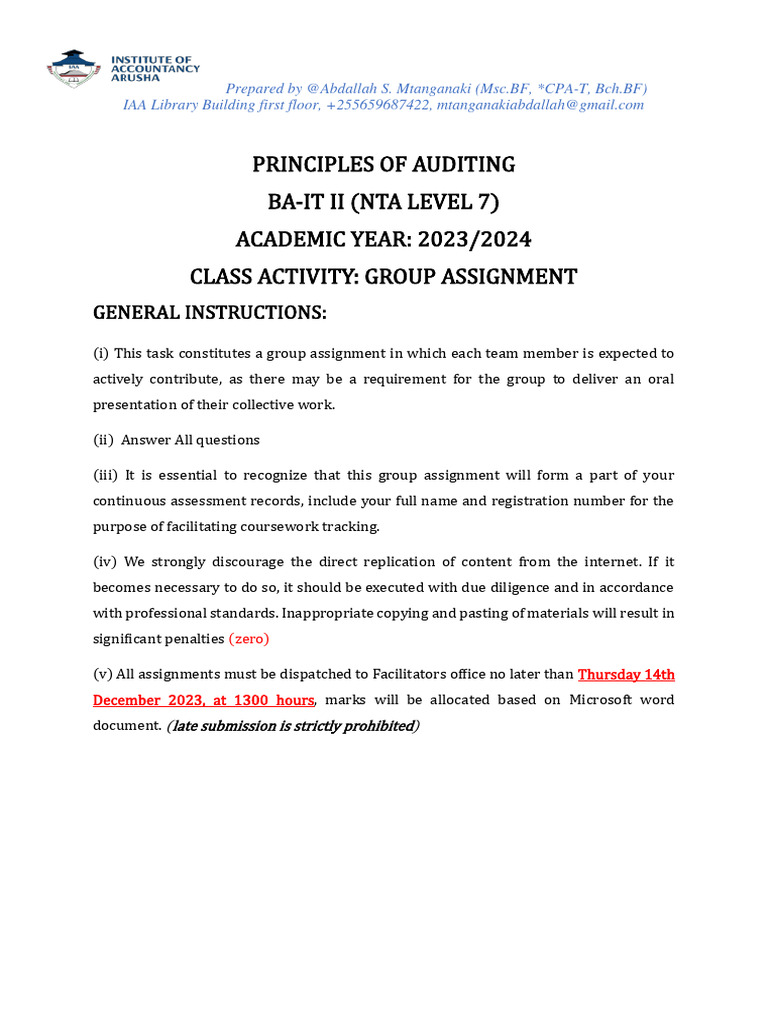 Group Assignment Auditing BA IT2 | PDF | Inventory | Audit