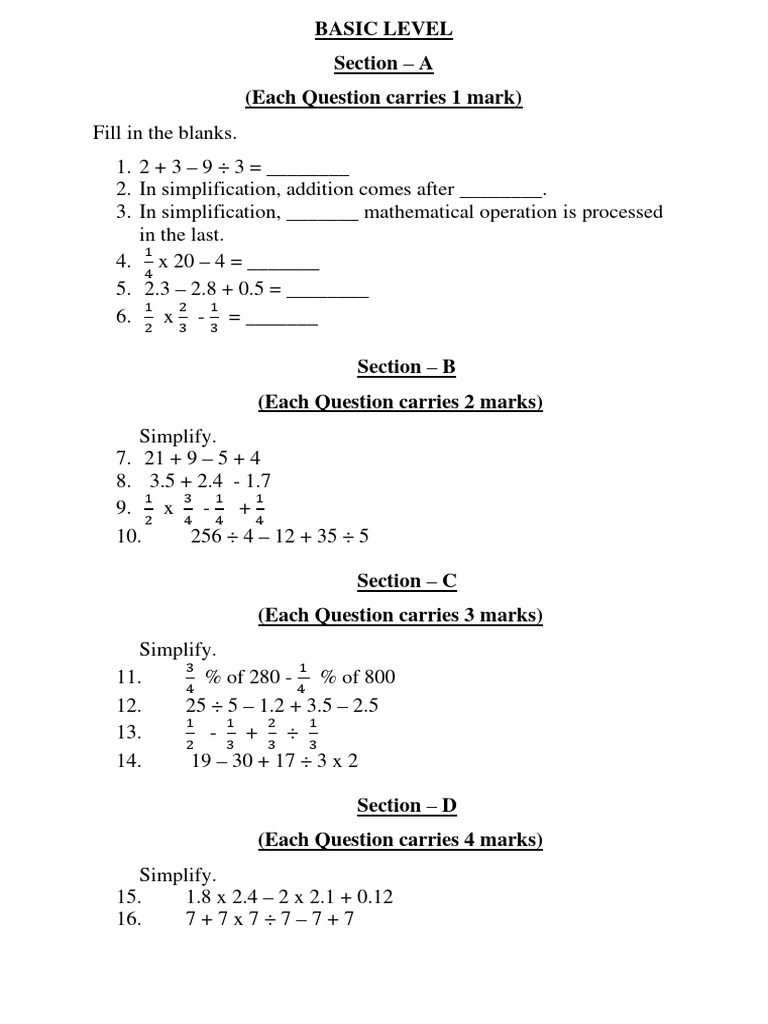 Worksheet-Simplification of Numerical | PDF