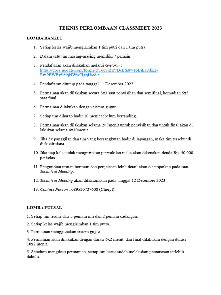 Teknis Lomba Classmeet '23-1 | PDF