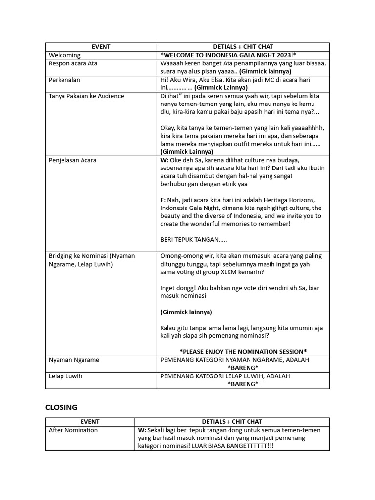 Script MC Gala Night | PDF