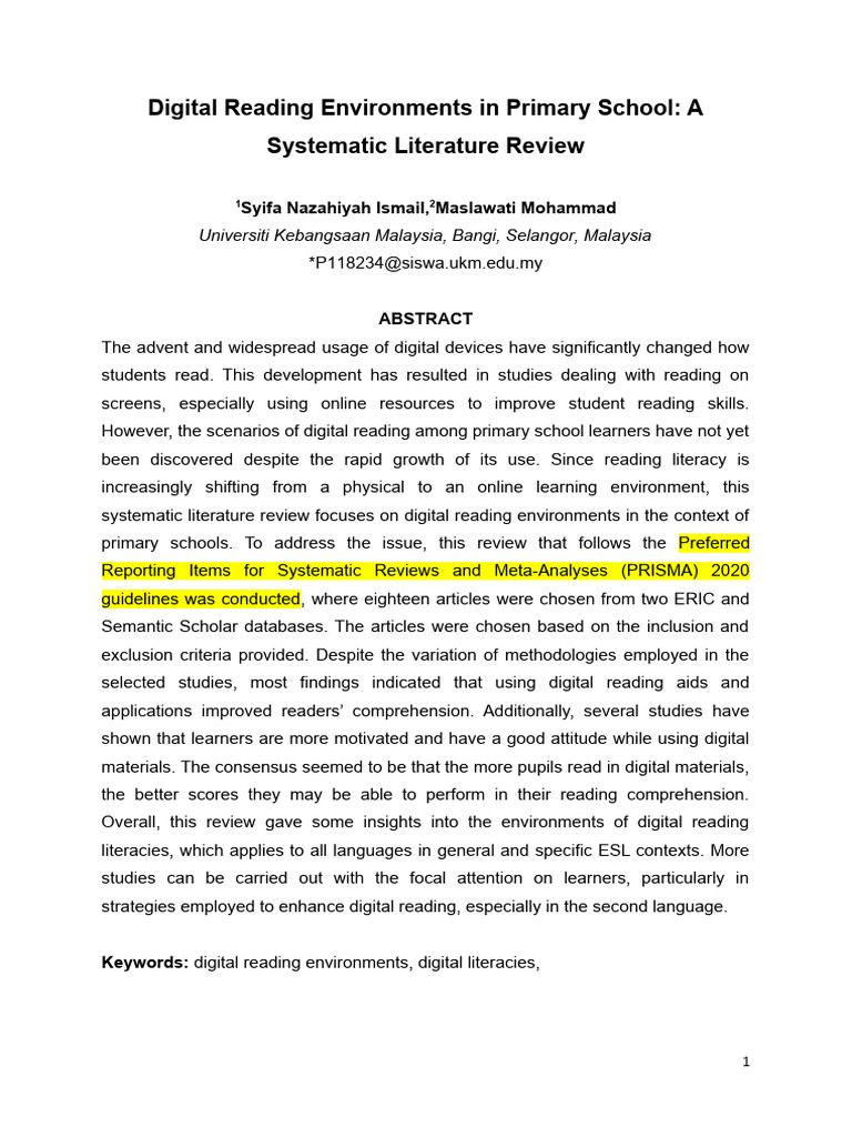 Contoh Systematic Literature Review DR Masla | PDF | Systematic Review | Learning