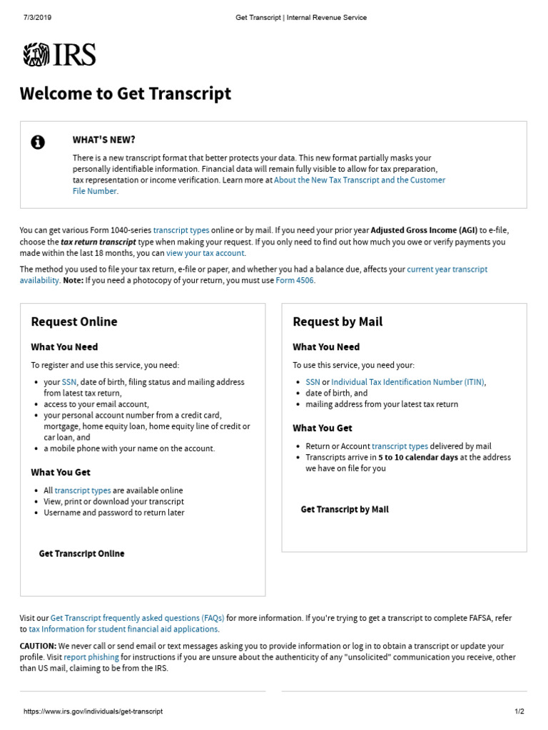 Get Tax Transcript Internal Revenue Service | PDF | Tax Deduction | Irs ...