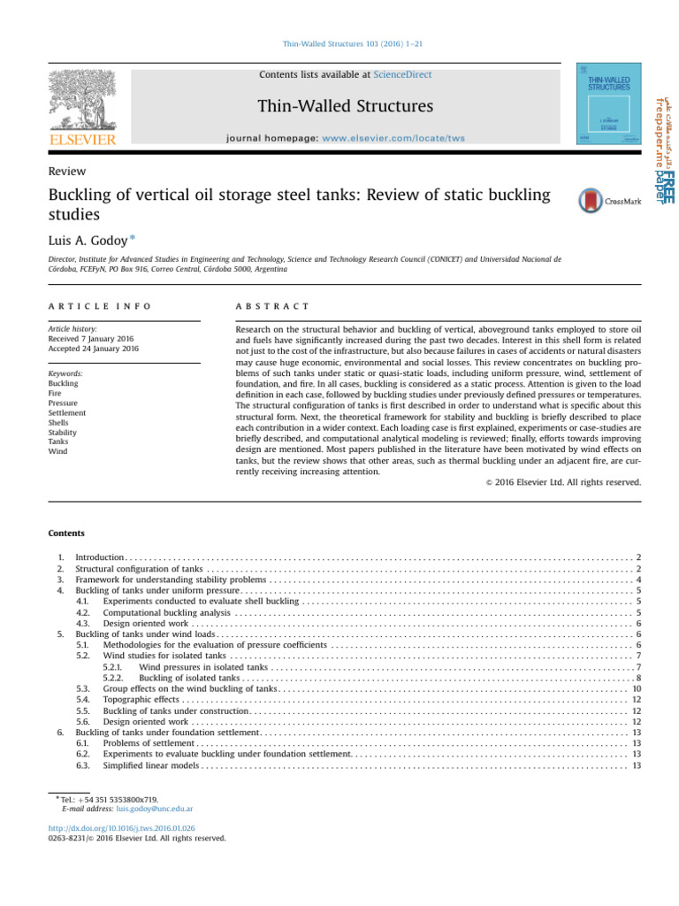 Static Buckling in Oil Storage Tanks | PDF | Buckling | Eigenvalues And ...