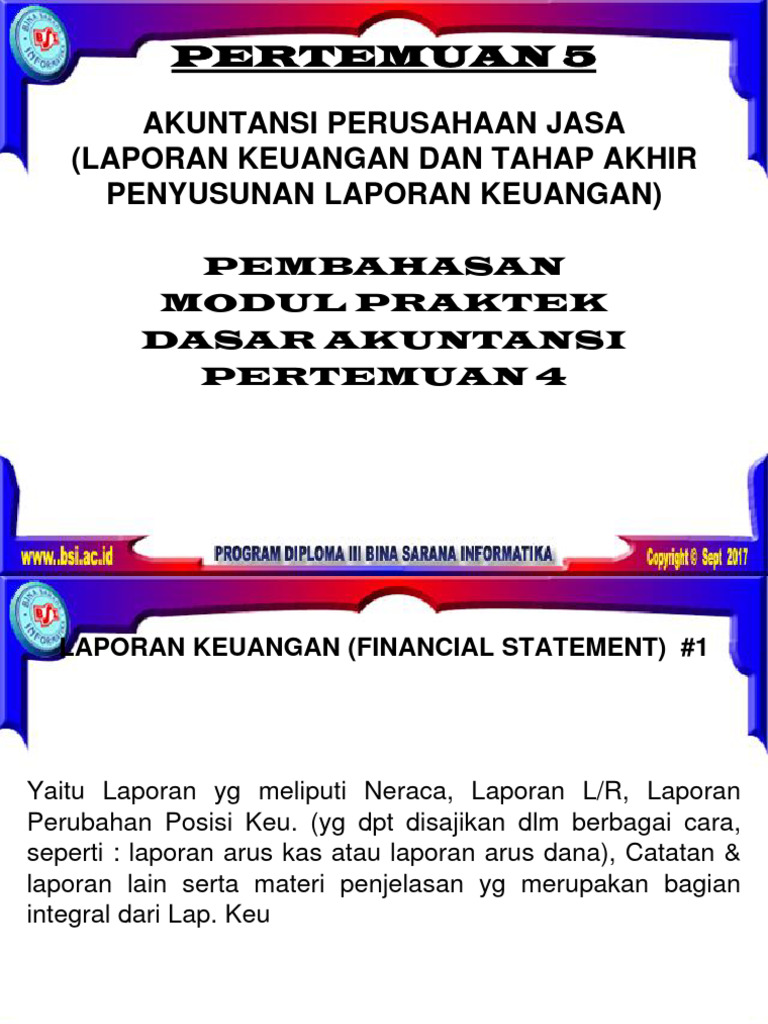 Pertemuan 5: Akuntansi Perusahaan Jasa (Laporan Keuangan Dan Tahap Akhir Penyusunan Laporan ...