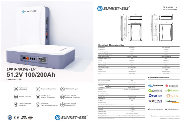 LFP 5-10Kwh / LV 51.2V 100/200ah | PDF | Power Inverter | Electric Power