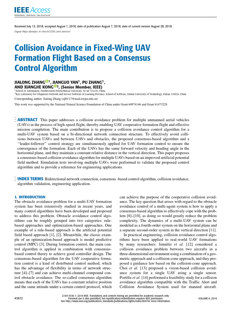 Collision Avoidance In Fixed Wing Uav Formation Flight Based On A Consensus Control Algorithm 