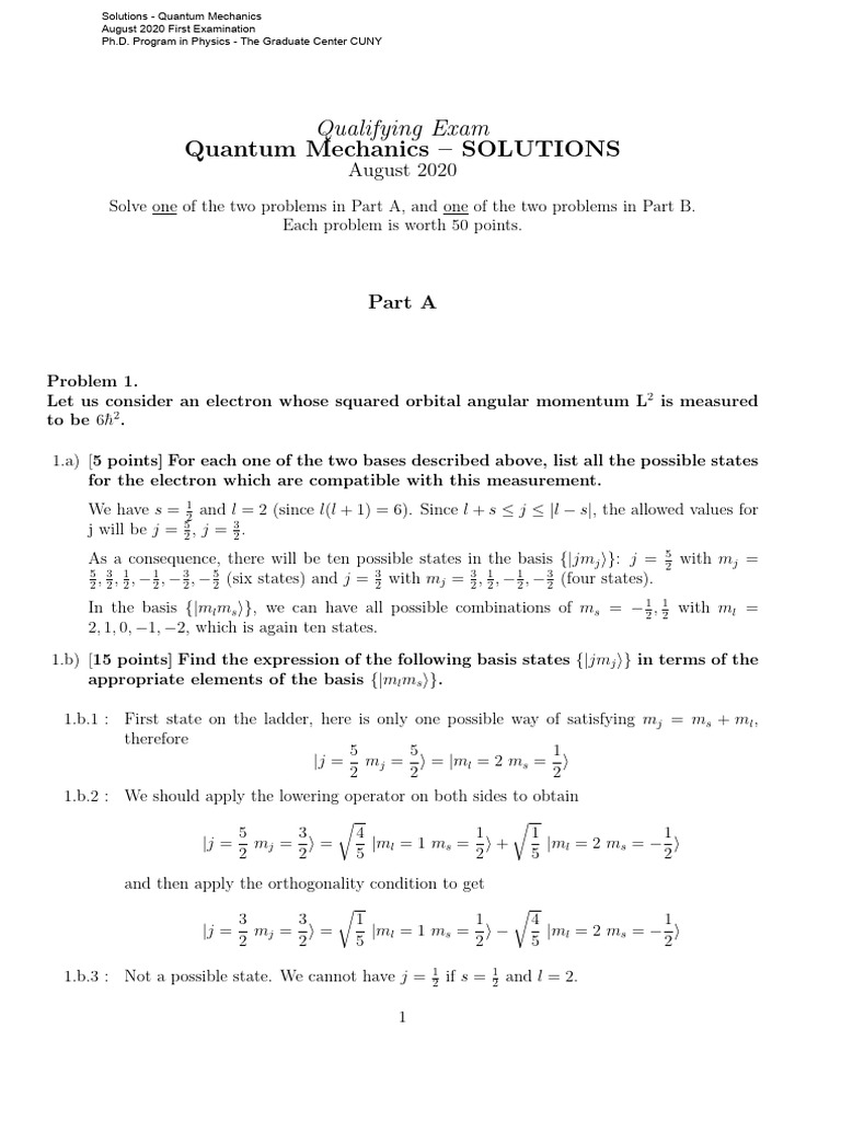 Solutions Quantum Mechanics Aug 2020 Thru June 2022 DM Final | Download Free PDF | Perturbation ...