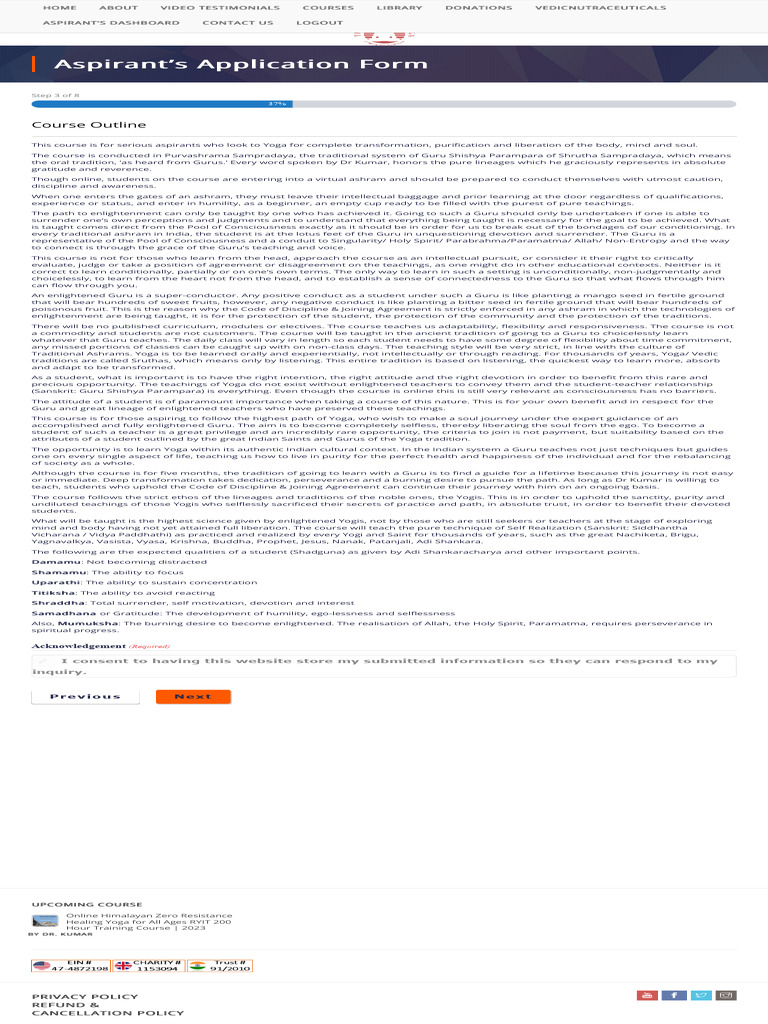 Aspirant's Application Form - Traditional Yoga | Download Free PDF ...