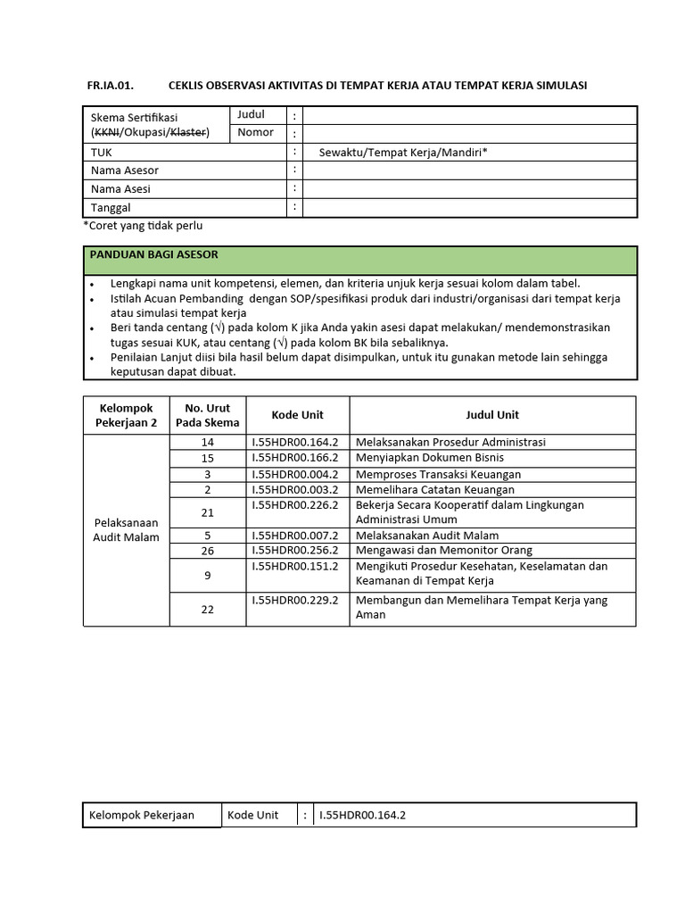 Ceklis Observasi Aktivitas Kerja | PDF | Bisnis | Teknologi & Rekayasa
