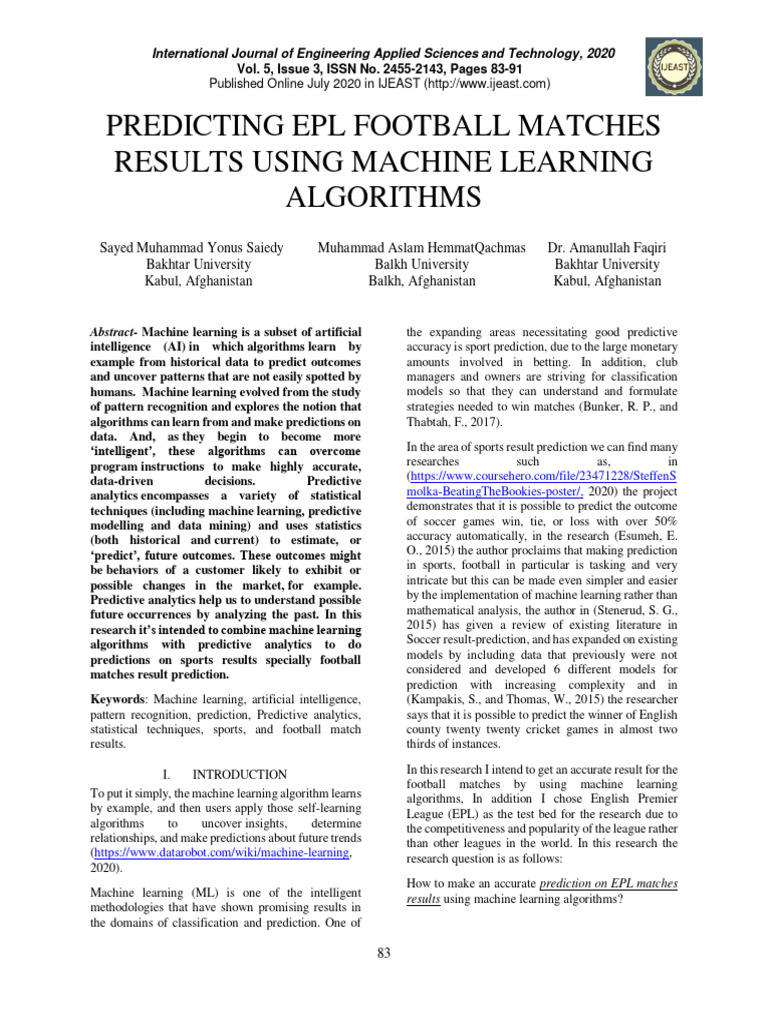 EPL Match Prediction Using ML | PDF | Machine Learning | Prediction