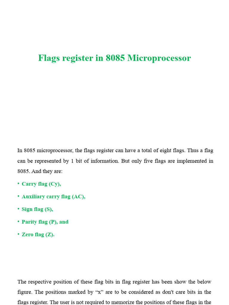 Flag Register in 8085 Microprocessor | PDF | Bit | Numbers