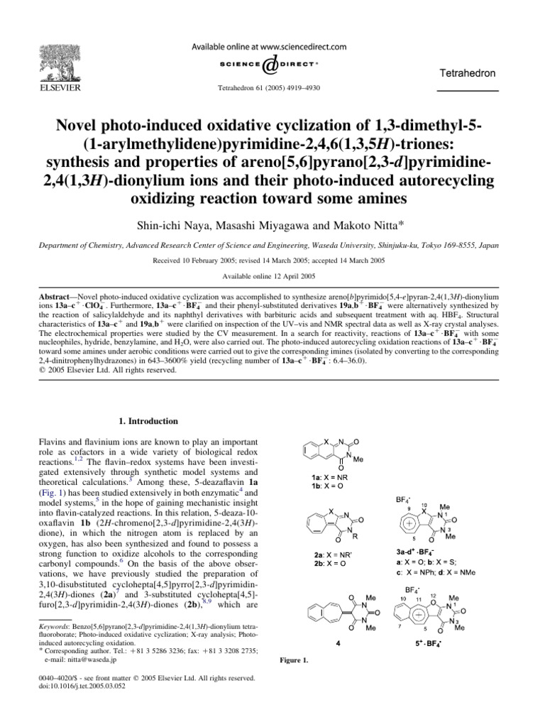 Novel Photo Induced Oxidative Cyclization of 1 3 Dimethyl 5 1 Arylm ...