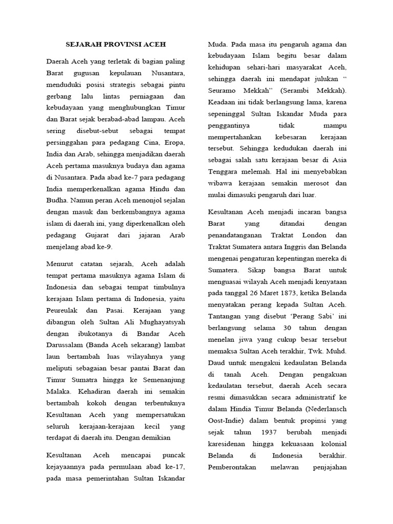 SEJARAH PROVINSI ACEH | PDF
